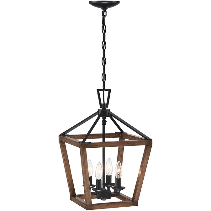 MOTINI 4-Light Wood Lantern Pendant Light Island Cage Chandelier ...
