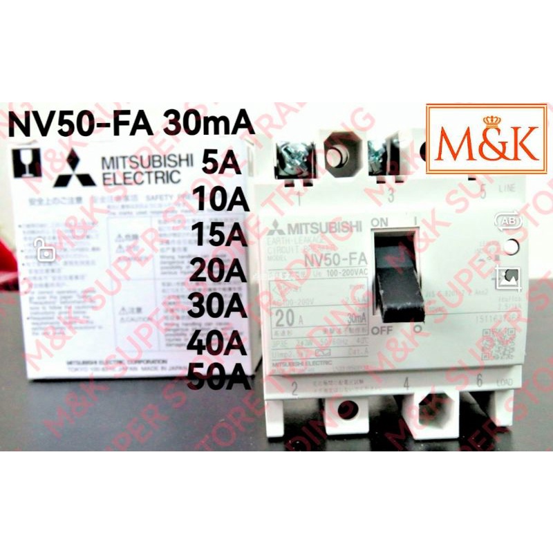 MITSUBISHI ELECTRIC NV50-FA 30MA 3 POLE 5A 10A 15A 20A 30A 40A 50A ELCB BREAKER Price per pc ...