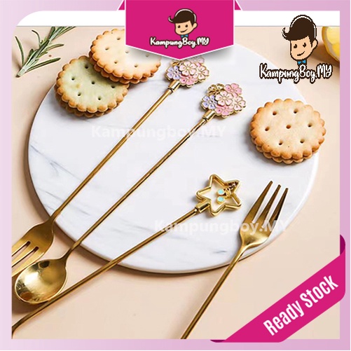 Stainless Steel Dessert Spoon Fork Creative Recyclable Tableware Coffee ...