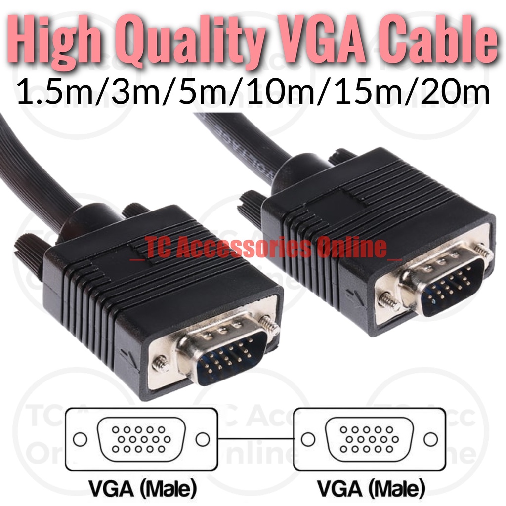 [1.5M 3M 5M 10M 15M 20M]Black VGA Male to Male Cable 15 Pin 3+6 High ...