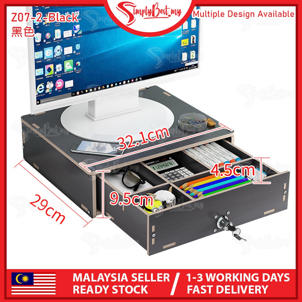 SIMPLYBEST Stationery Thick Wooden Rack Desktop Drawer Lock Organizer ...