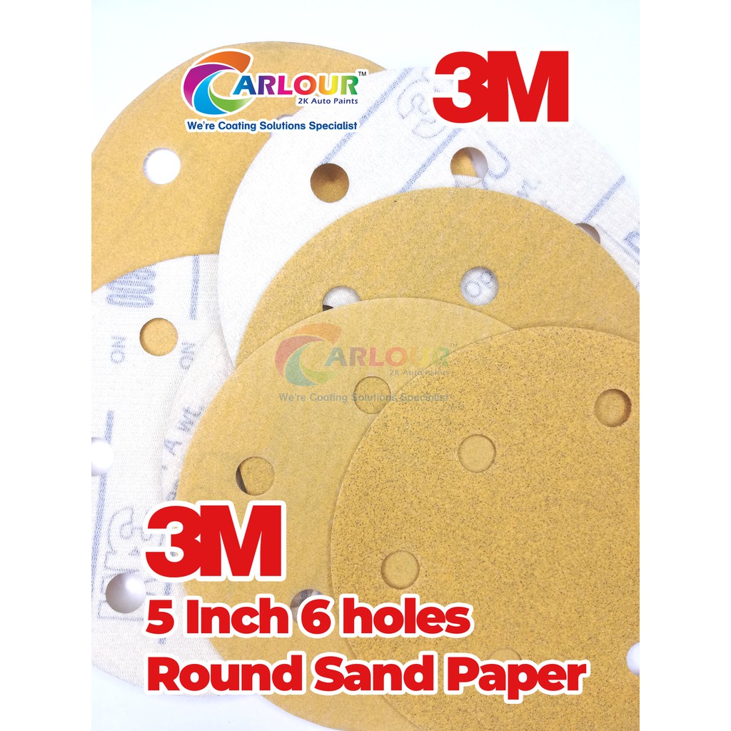 3M 5 Inch 6 Holes Round SandPaper Gold Disc Sandpaper Abrasive Auto ...