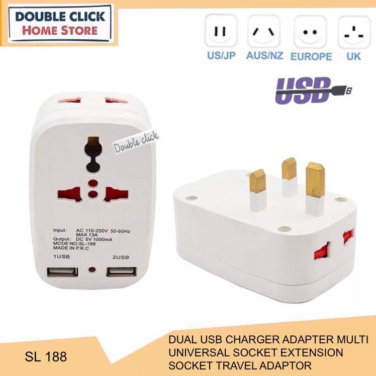 2 Dual USB Charger Multi Adapter 13Amp Multi Universal Socket Adaptor ...