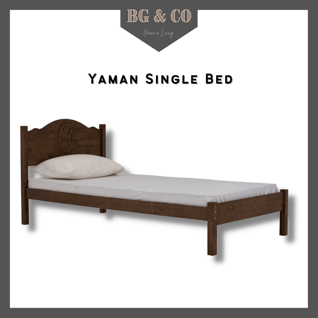 BG&CO YAMAN Wood Single Bed Frame Single Bedframe Single Size Bed Katil ...