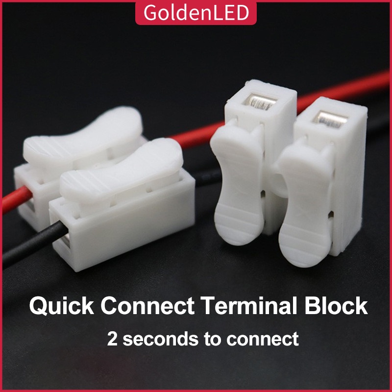 Golden LED Quick Connect Terminal Block Cable/2Wire Connector Spring ...