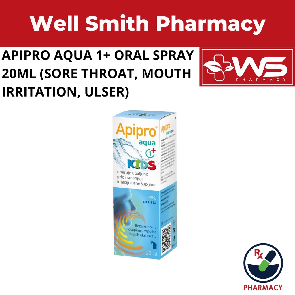 APIPRO AQUA 1+ KIDS SPRAY 20ML (MANGO/PEPPERMINT FLAVOUR) (SORE THROAT ...