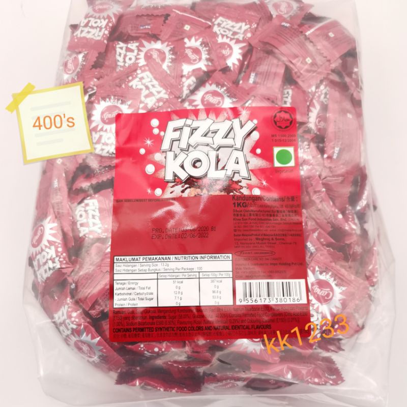 Fizzy Kola Cola Candy 1kg 400pcs Shopee Malaysia