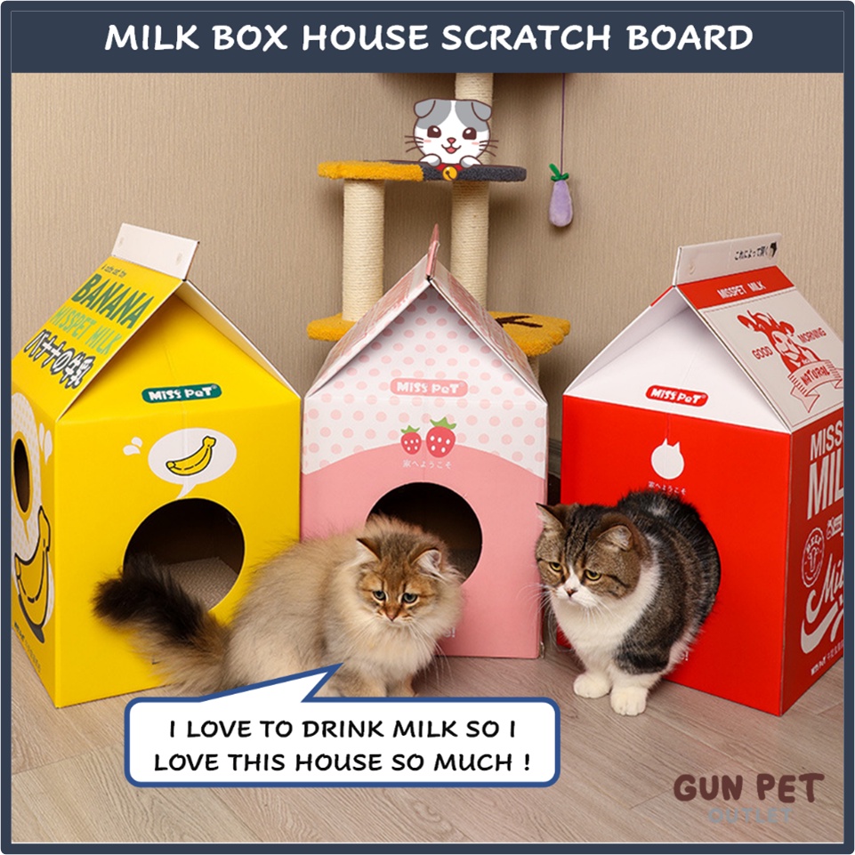 GUN PET Cat House Milk Box Cat Tree Scratcher Board Play Claw Home ...