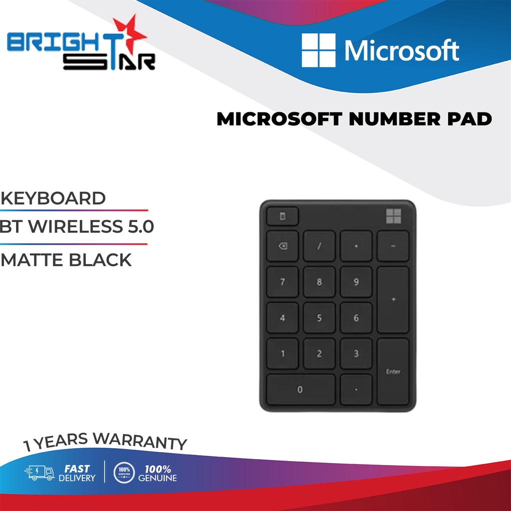 KEYBOARD MICROSOFT NUMBER PAD / BT WIRELESS 5.0 / MATTE BLACK / 1Y ...