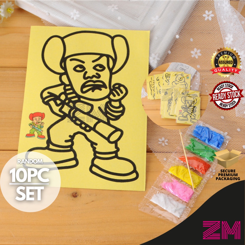 10s MEDIUM Sand Art Coloring Sticker Card Kids Arts & Craft Stiker ...