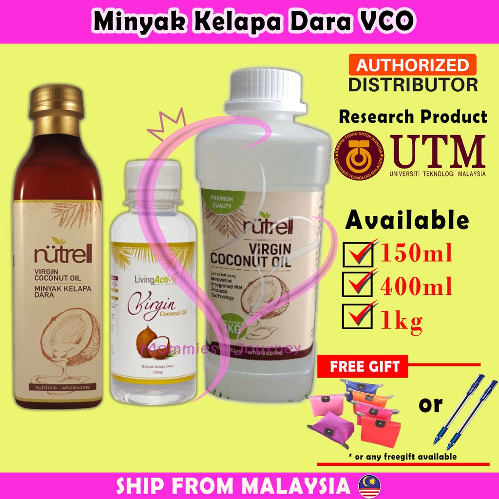 Minyak Kelapa Dara VCO Original HQ UTM Virgin Coconut Oil Liquid 150ml, 400ml,1kg Nutrell Cecair ...