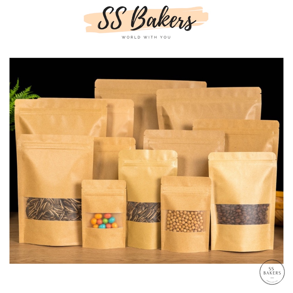 50pcs Kraft Paper Zip lock Bag With Window Reusable Dry Food Packaging ...