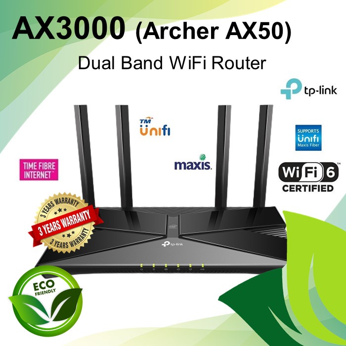 TP - Link Archer AX50 (AX3000) Dual Band Gigabit + Wi-fi 6 High power ...