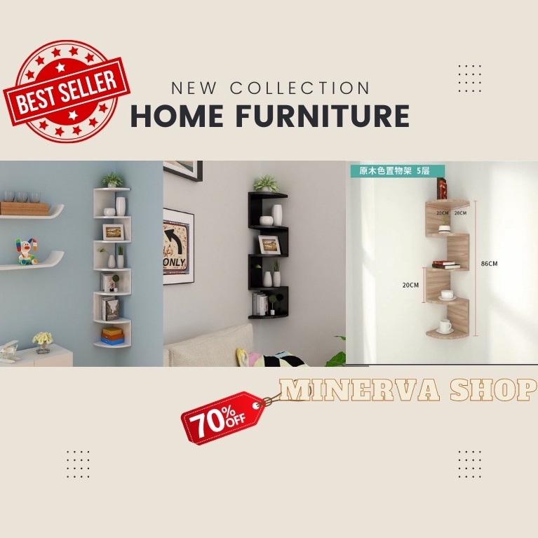 🔥READY STOCK🔥DIY 5/7Layer Wall Mounted Corner Hanging Shelf Zigzag ...