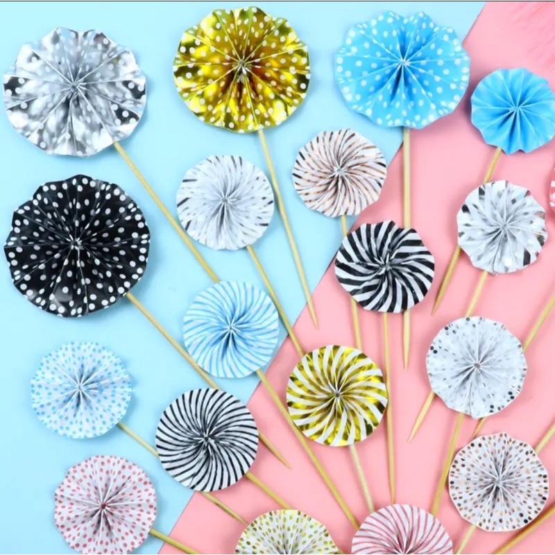 ‼️Ready stock in Malaysia ‼️ 4pcs/set Mini Paper Fan Cake Toppers ...