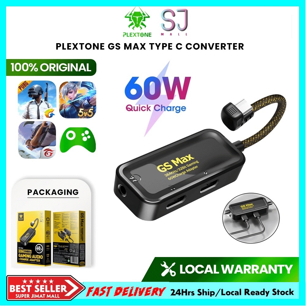 PLEXTONE GS Max Type C L Shaped Plug Converter 3.5mm Audio Jack 60w ...