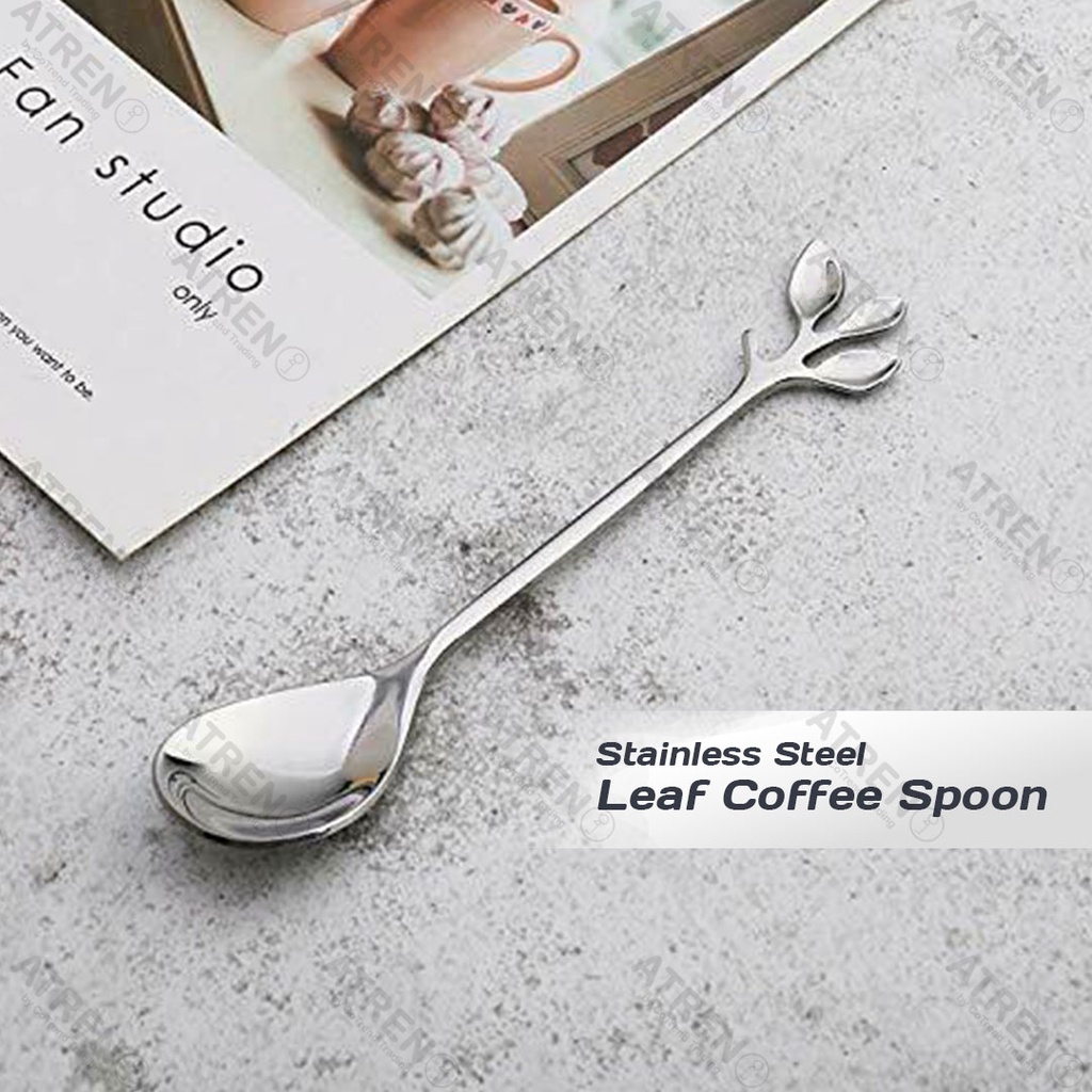 Teaspoon Coffee Spoon Stainless Steel Leaf Design Sudu Teh Kopi High ...