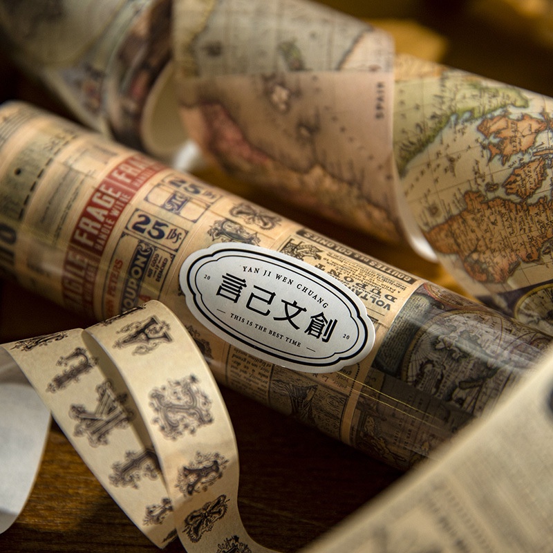 8 Rolls Vintage Washi Tape Set 10/15/30/53 Wide Map Stamp Letter ...