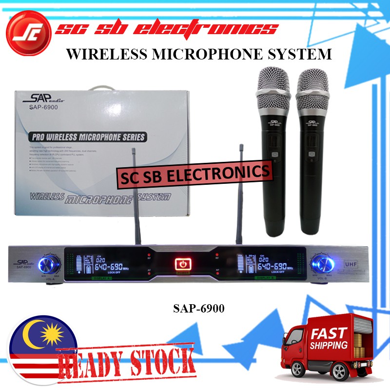 UHF WIRELESS MICROPHONE SYSTEM WITH TWO HANDHELD DYNAMIC CORDLESS MIC ...