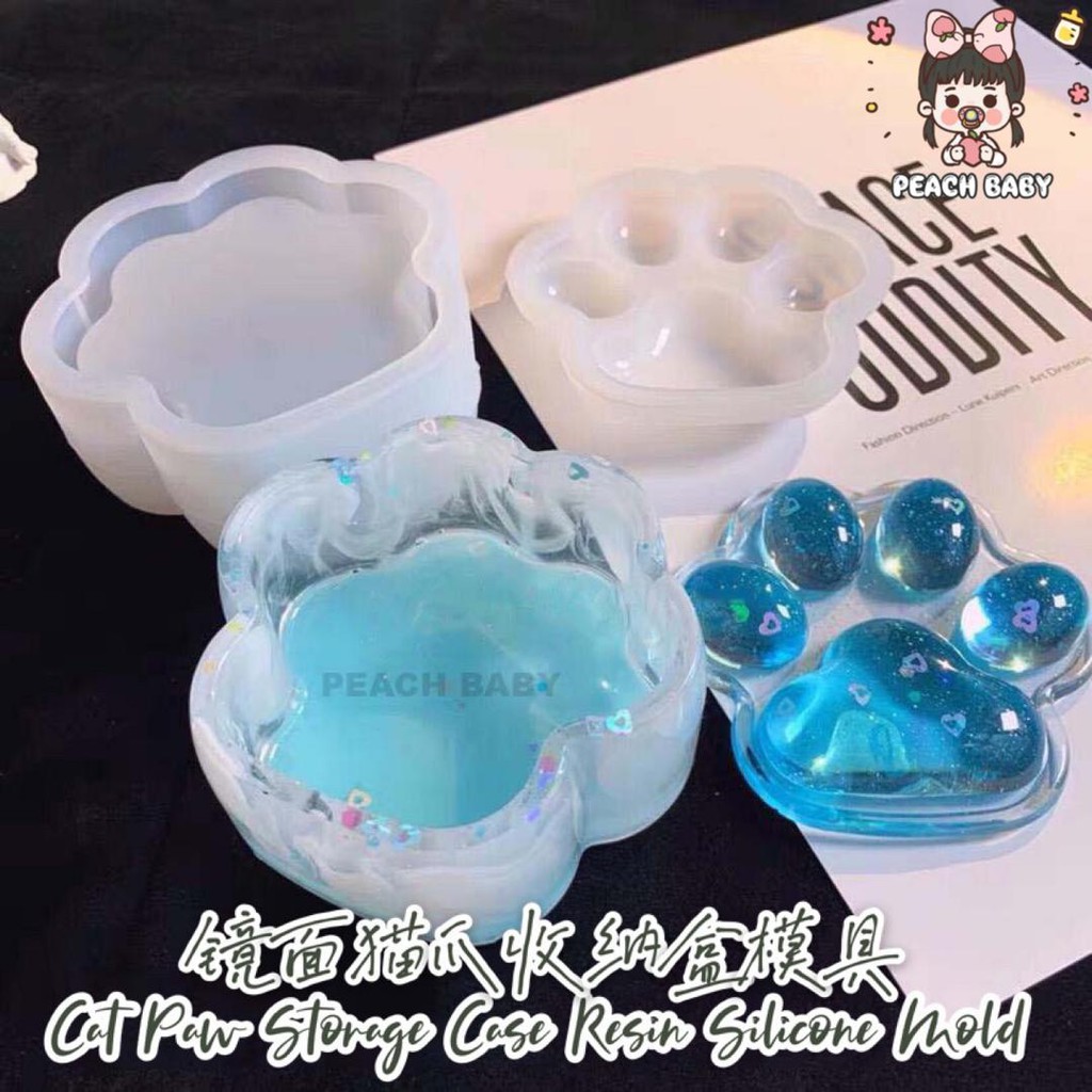 1 Set Glossy Cat Paw Storage Box Epoxy Resin Mold Handmade Jewelry ...