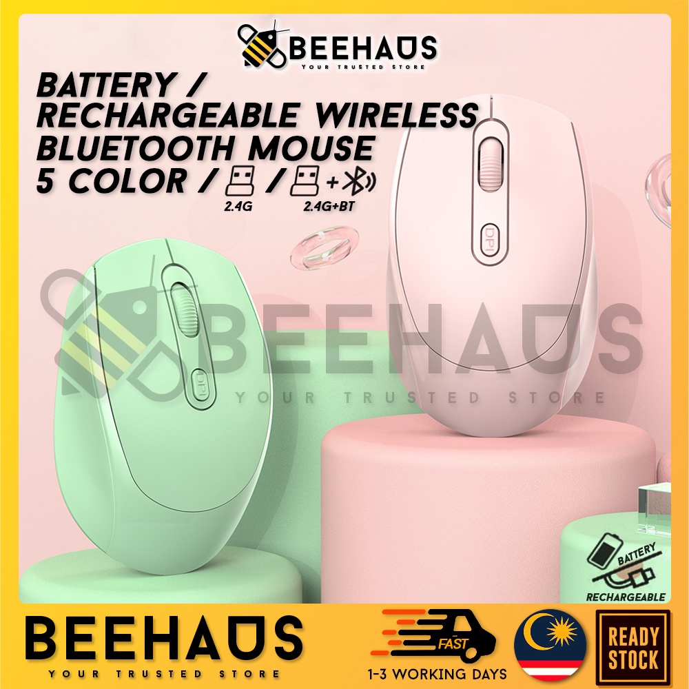 BEEHAUS Wireless Mouse 2.4Ghz Battery Rechargeable Bluetooth Silent USB ...