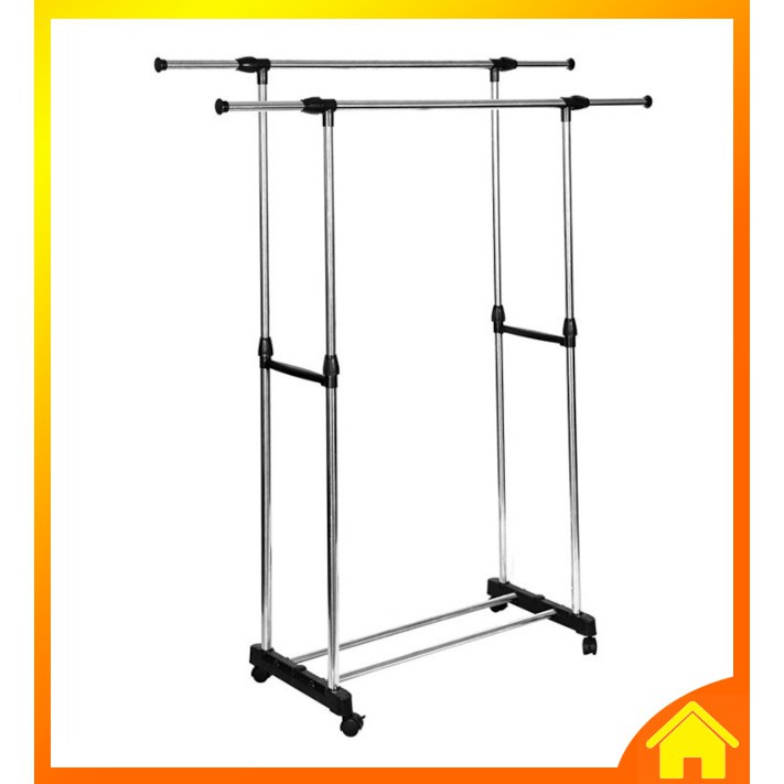 [OneHome] Double Garment Rack Wheels Extendable Length Height Wardrobe ...