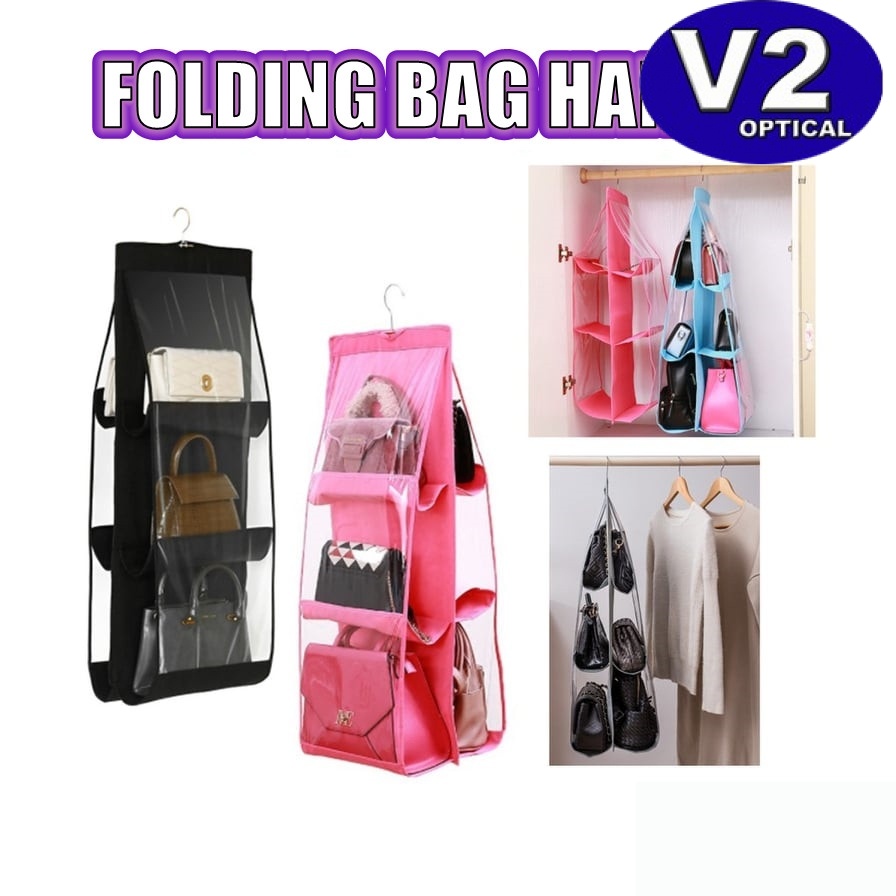 6 Pocket Folding Hanging Handbag Purse Storage Large Clear Holder Anti ...