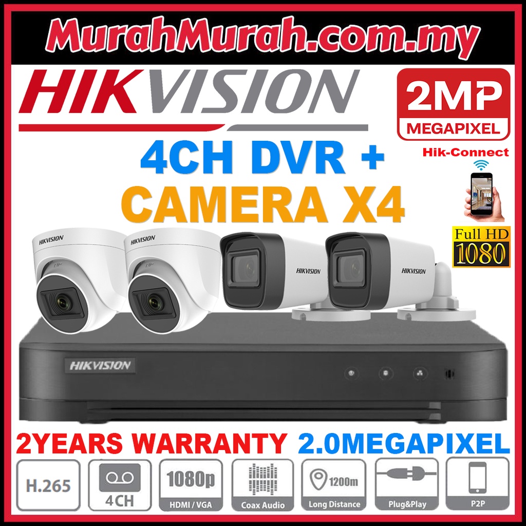 HIK HIKVISION 4-CHANNEL 2.0MP CCTV Full HD 2MP 1080P DVR+Camera 4CH ...