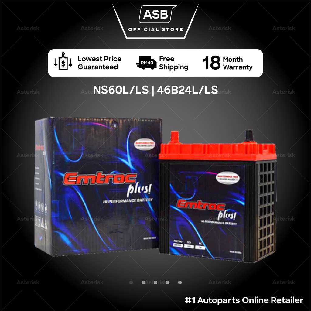 Battery NS60L NS60S Car Battery Emtrac Bateri NS60L 46B24L Bateri Kereta Batteri Kereta Wira ...