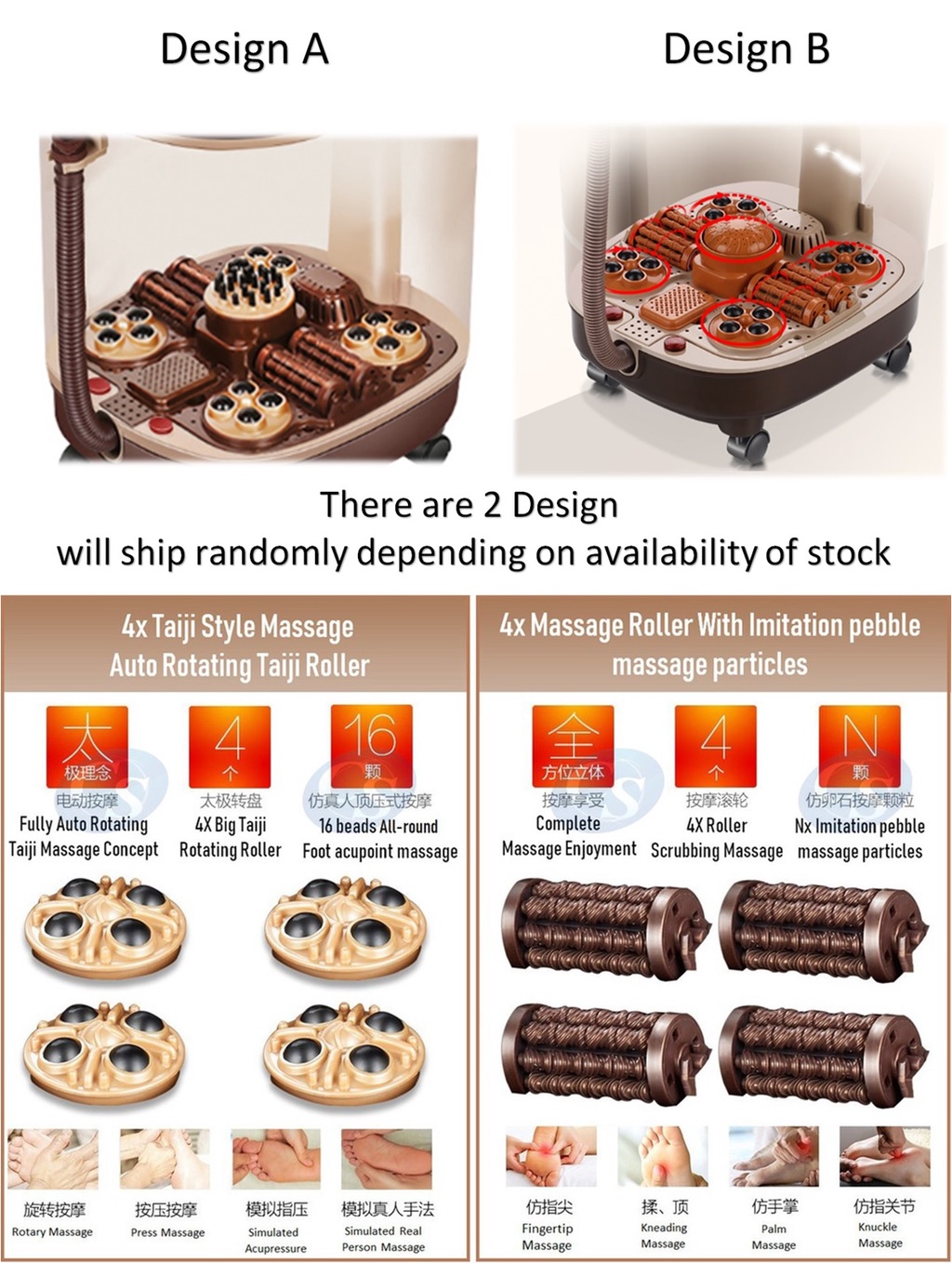 Fully AUTO Electric Foot Spa Bath Massager 4X Taiji 4X Roller 2X Bubble ...