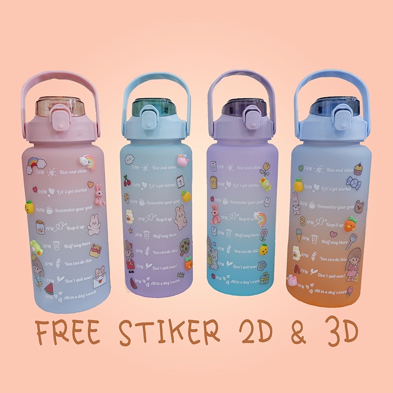 Drinking Bottle Gradation Stickers 3D + 2D / Sports / Travel / Time ...