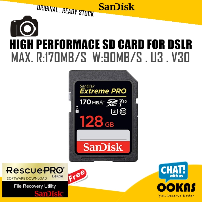 SanDisk Extreme Pro SD Memory Card For DSLR Camera - 256GB/128GB/64GB/32GB (170MB/s) | Shopee ...