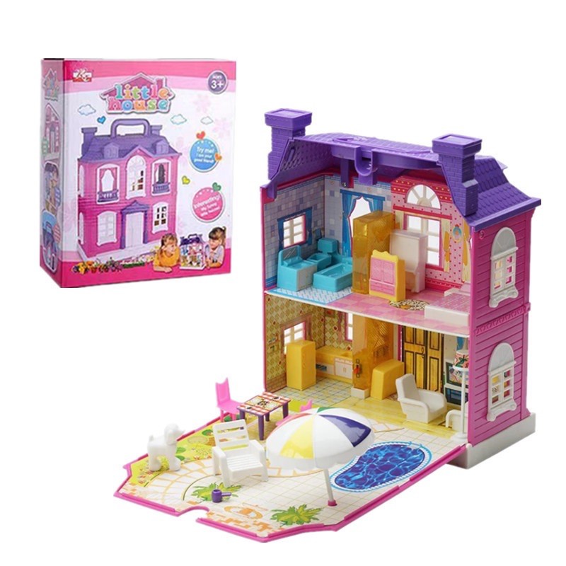 Pink Playhouse Kitty Cat/Hello Kitty 3 Layer Doll House Castle with 4 ...