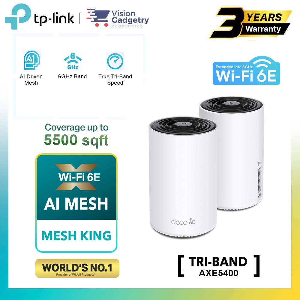 TP-Link Deco XE75 AXE5400 Mesh Wifi 6E Tri Band Router Home System Wireless Range Extender (1 ...