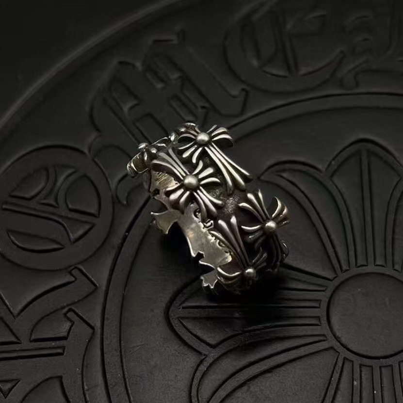CHROME HEARTS Sterling Silver 925 Double layered Irregular Cross Cross ...