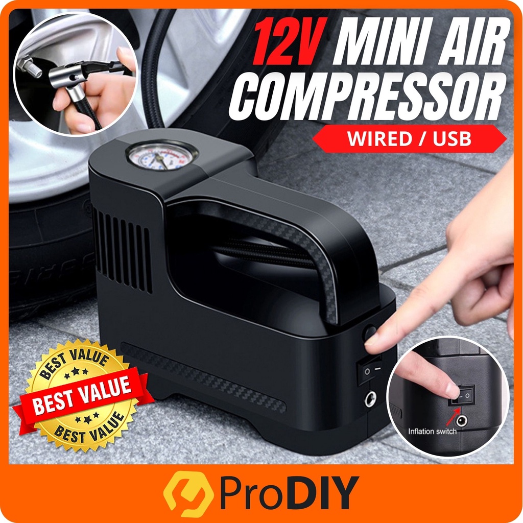 12V PORTABLE WIRED USB MINI AIR PUMP AIR COMPRESSOR AIR INFLATOR CAR ...