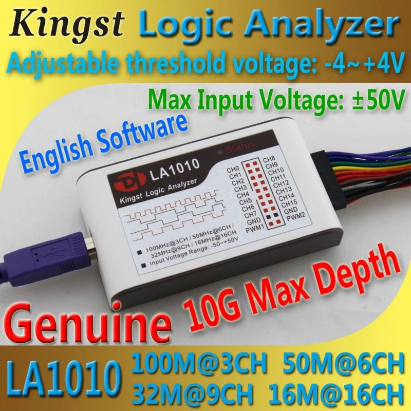 LA1010 USB Logic Analyzer 100M max sample rate 16Channel 10B samples MCU ARM FPGA debug tool ...