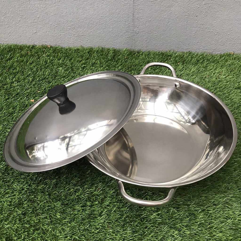 KM_ (28cm/30cm) stainless steel wok with cover / wok cookware | Shopee ...