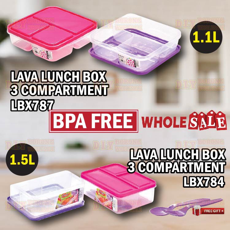 LAVA Lunch Box 3 Tray 1.Litre 1.5 Litre LBX787 LBX784 BPA FREE Safe ...