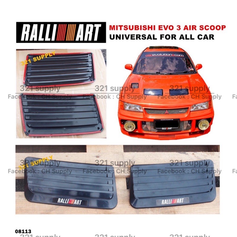 Universal Bonnet Air Scoop +Sticker RALLIART // Wira Lancer Evolution ...