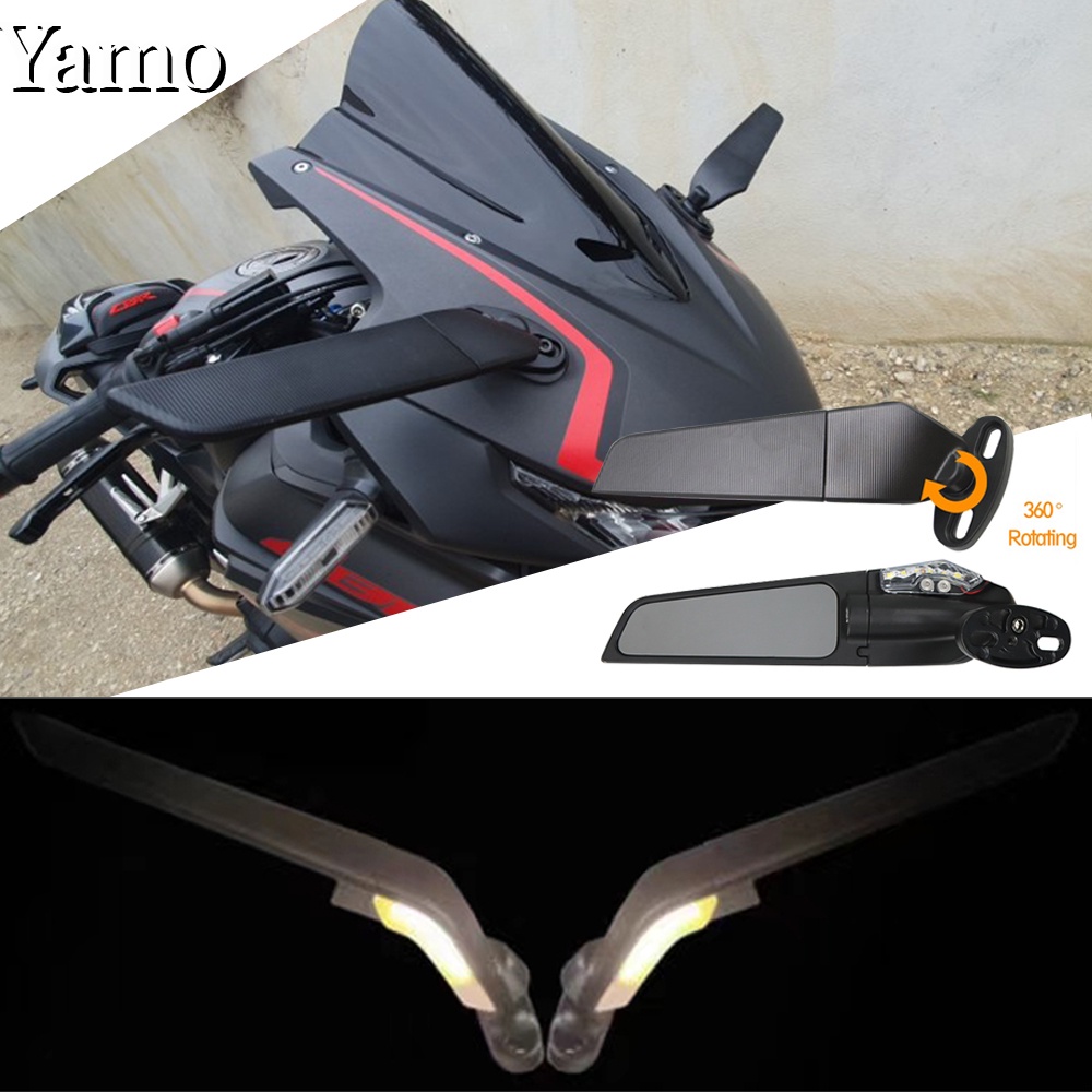 Modified Motorcycle Mirrors with LED light Adjustable Rotating Side ...