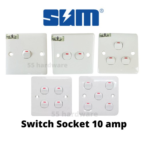 SUM Switch Socket 1 Way 1/2/3/4/5 Gang 10amp Electrical | Shopee Malaysia