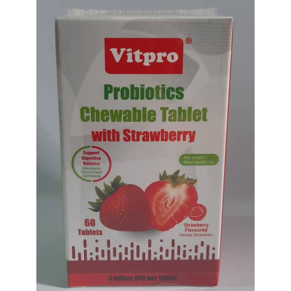 Vitpro Probiotics Chewable Tablet with Strawberry (60 tablets) | Shopee ...