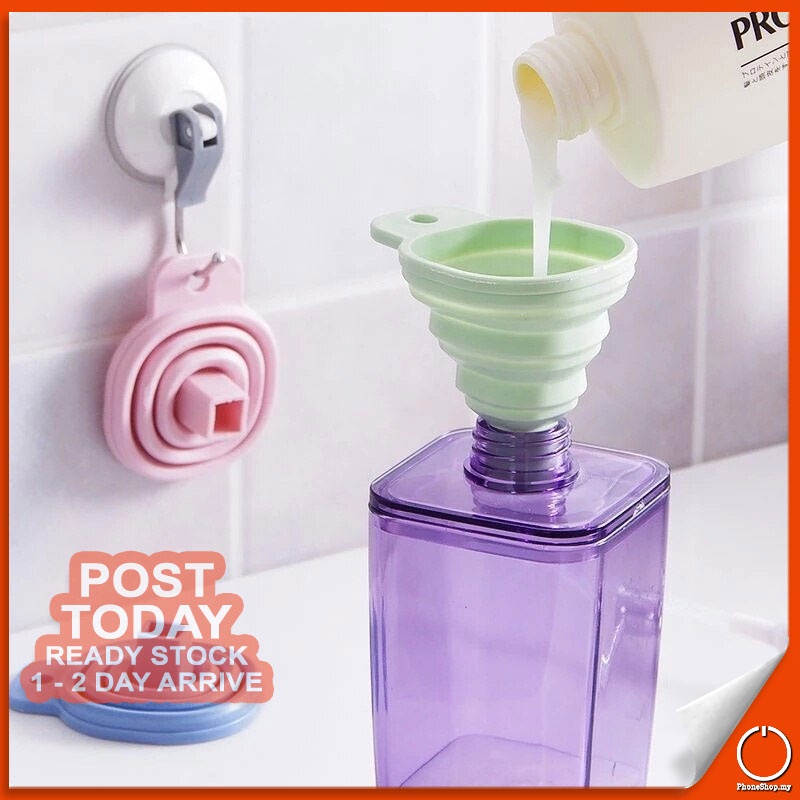 𝐏𝐑𝐀𝐂𝐓𝐈𝐂𝐀𝐋 Handy Silicone Hanging Funnel Foldable Rubber Hopper Kitchen ...