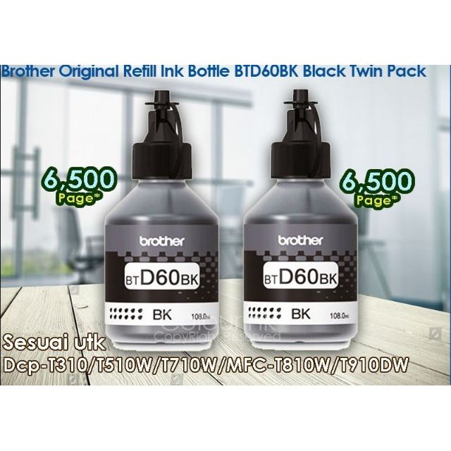 2PC NOBOX Brother Original BTD60BK Black TwinPack Refill Ink .Dcp-T510W DCP-T310 DCP-T710w MFC ...