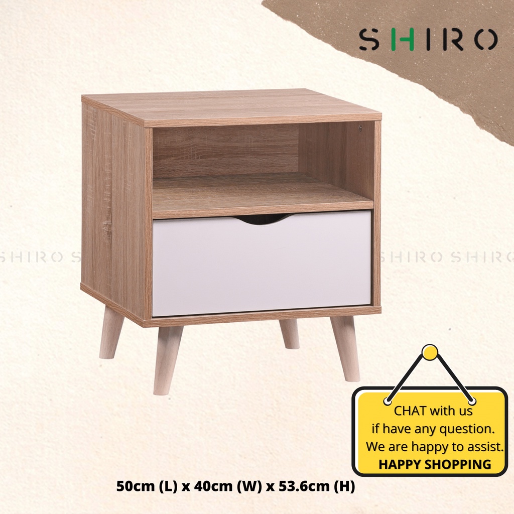 SHIRO Side Table 1 drawer Meja Sisi 1 Laci White Oak Color with 4 Leg ...