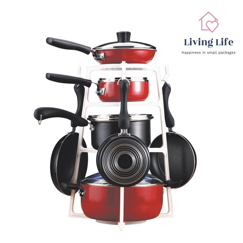 Living Life Kitchen Pan Tree Storage Rack Cookware Organizer Pan Hanger ...