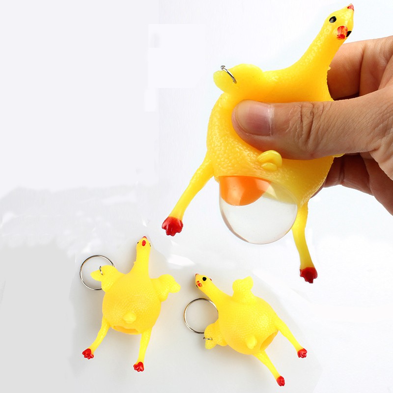 XJ-Yellow Squeeze Laying Egg Hens Keychain Toy Stress Relief Creative ...