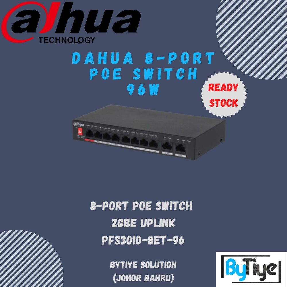 Dahua 10 Port Unmanaged Desktop Switch With 8 Port Poe For Ip Network Cctv Camera Pfs3010 8et 96