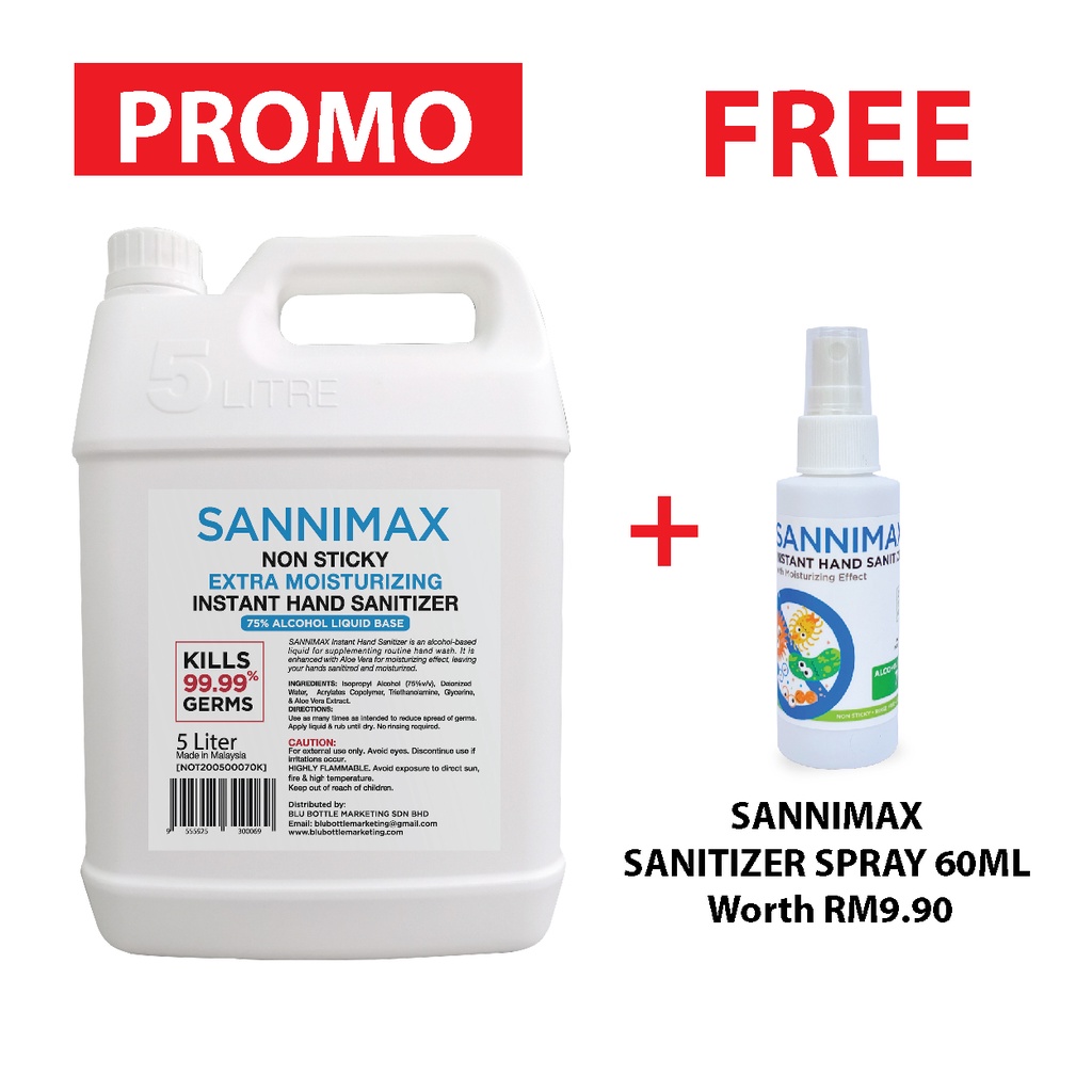 SANNIMAX INSTANT HAND SANITIZER 5L LIQUID TYPE (FREE 1btl SANNIMAX ...